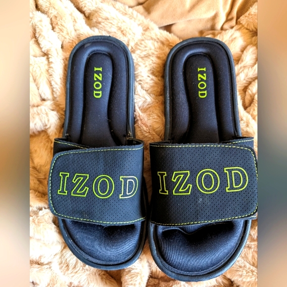 Izod | Shoes | Izod Slidesnavy Blue With Neon Green | Poshmark